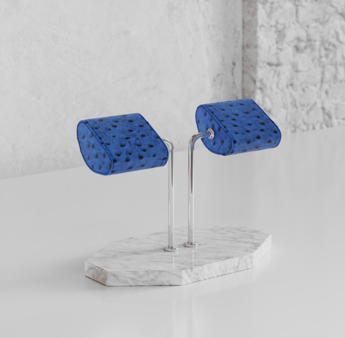 ETIER DOUBLE WATCH STAND CARRARA MARBLE & OSTRICH LEATHER - AZZURO